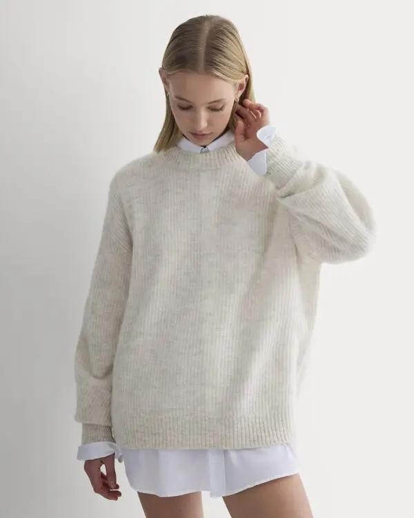 Everlane Alpaca Blend Striped Crew Neck Sweater - Almond