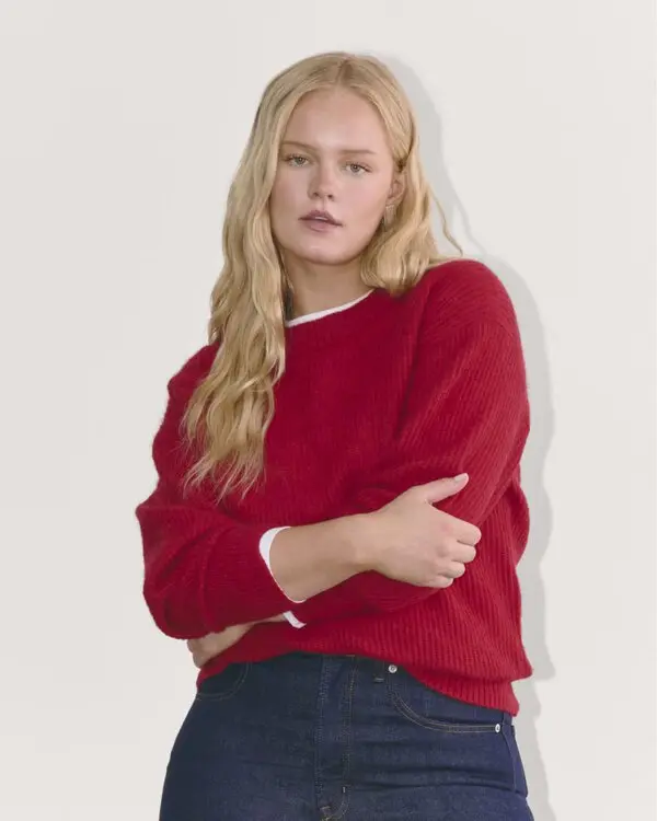 Everlane Cocoon Crew Neck Sweater - Berry Red