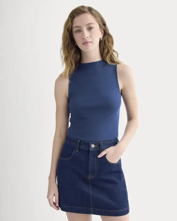 Everlane Luxe Rib Funnel-neck Tank Top - Estate Blue