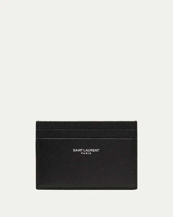 Saint Laurent Pebbled Leather Classic Card Case - Black