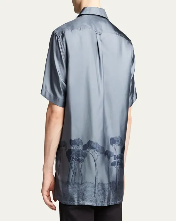 Brioni Roman Tree-print Silk Camp Shirt