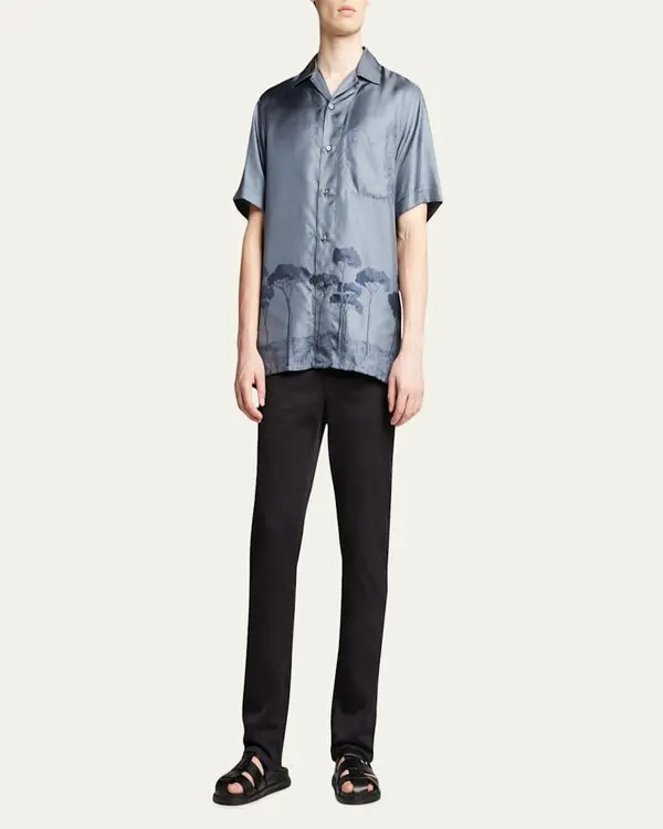 Brioni Roman Tree-print Silk Camp Shirt