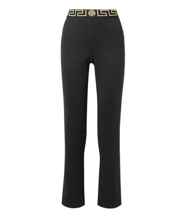 Versace Jacquard-trimmed Cotton-blend Jersey Straight-leg Pants