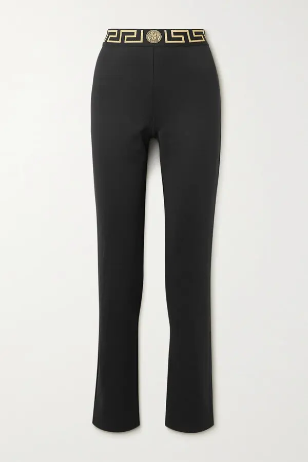 Versace Jacquard-trimmed Cotton-blend Jersey Straight-leg Pants