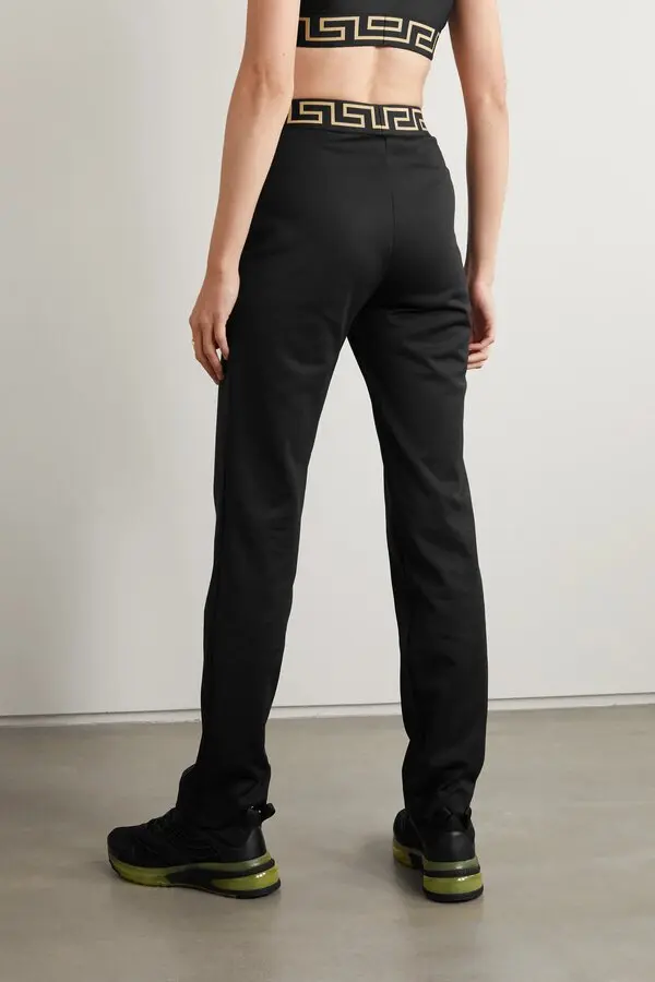 Versace Jacquard-trimmed Cotton-blend Jersey Straight-leg Pants