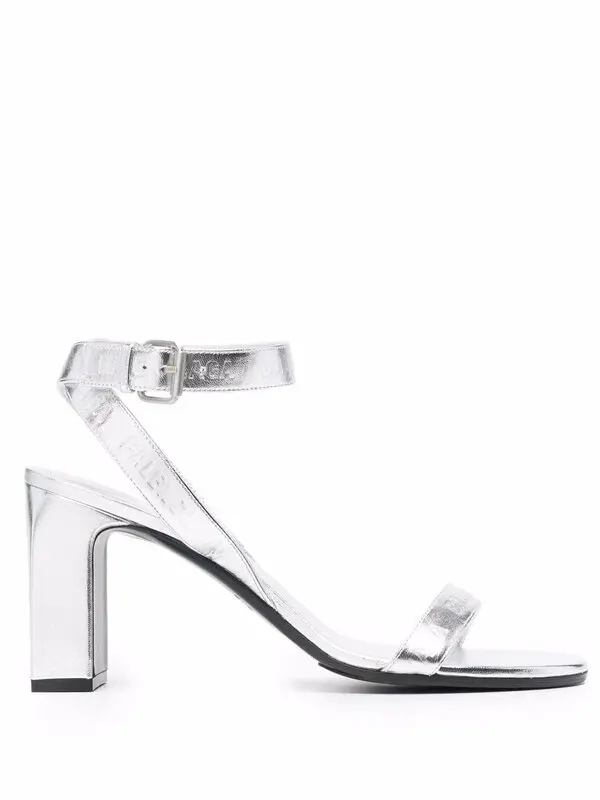 Balenciaga Metallic Finish Block Heel Sandals - Silver