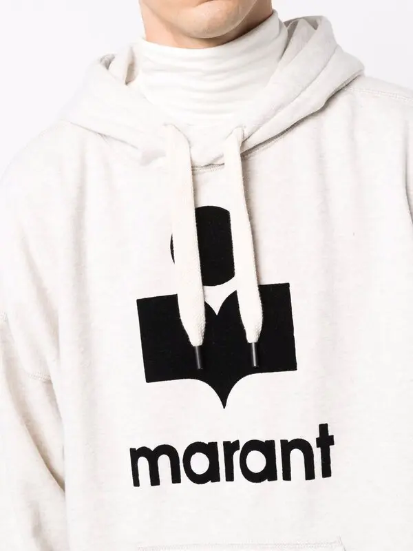 Isabel Marant Miley Flocked-logo Hoodie - Neutrals