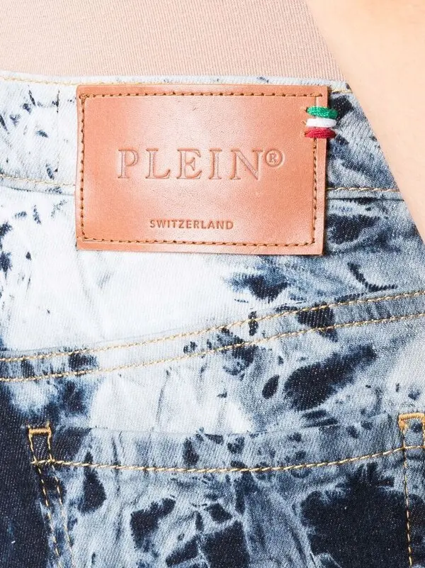 Philipp Plein Bleached Denim Mini Shorts