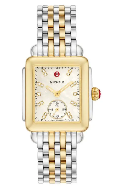 Michele Deco Mid Diamond Dial Bracelet Watch - Gold/mop