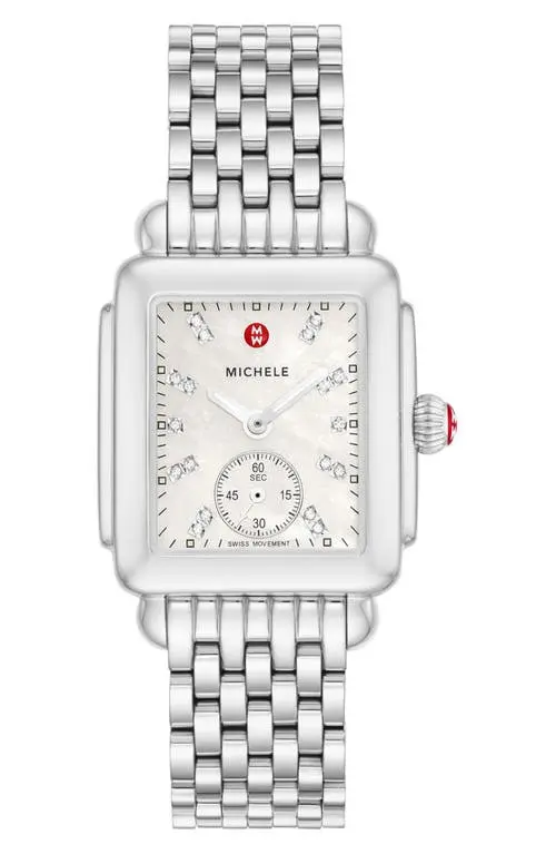 Michele Deco Mid Diamond Dial Bracelet Watch - Silver/white