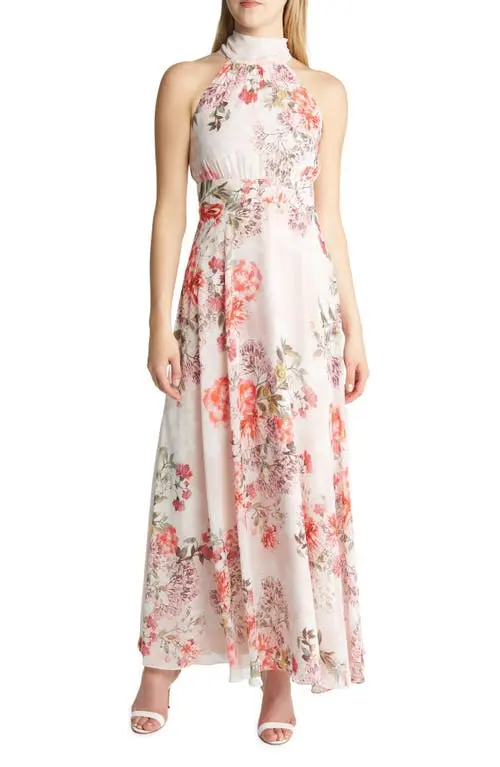 Eliza J Floral Halter Neck Slim Maxi Dress In Blush - 61% Off | Editorialist