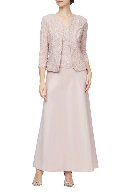 Alex Evenings Embroidered Lace Gown With Jacket - Blush