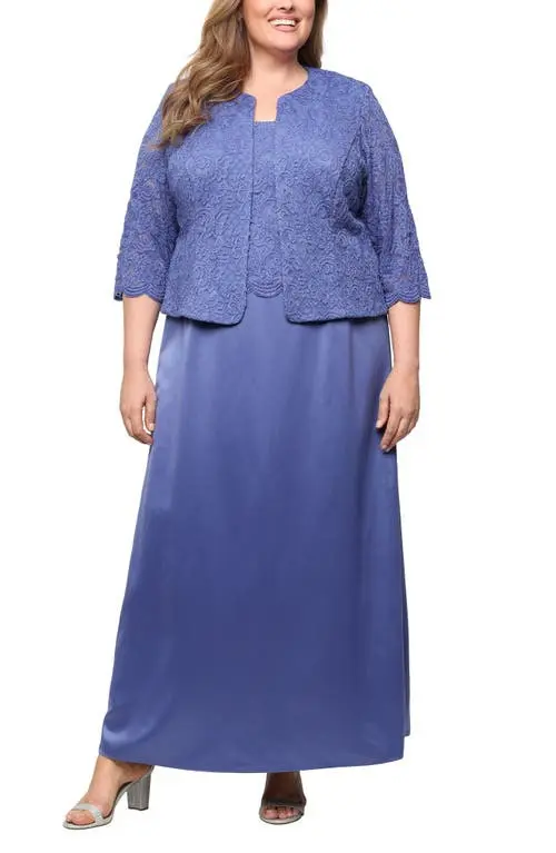 Alex Evenings Embroidered Lace Gown With Jacket - Cornflower