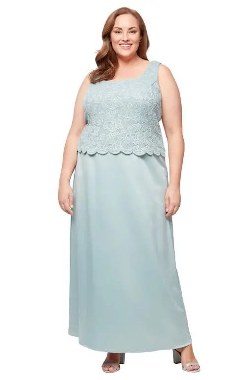 Alex Evenings Embroidered Lace Gown With Jacket - Ice Sage