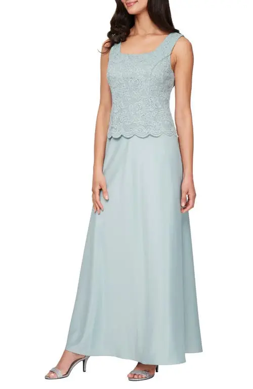 Alex Evenings Embroidered Lace Gown With Jacket - Ice Sage
