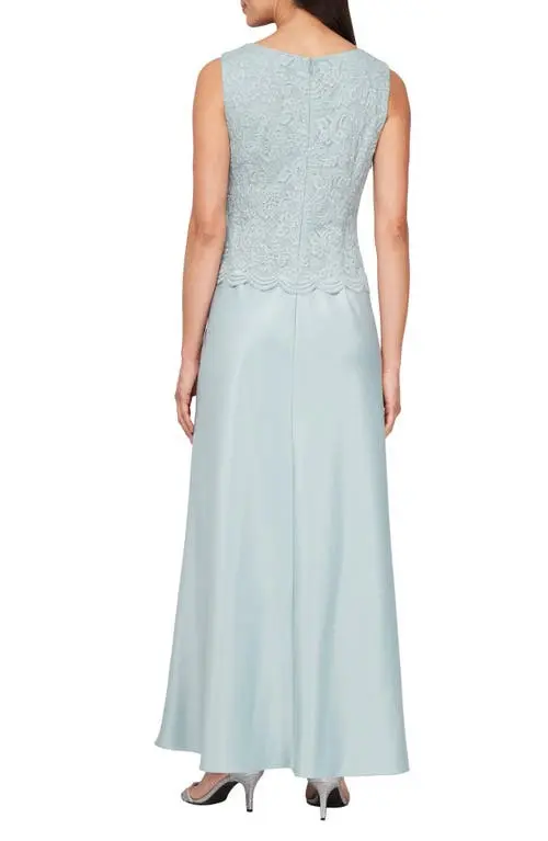 Alex Evenings Embroidered Lace Gown With Jacket - Ice Sage