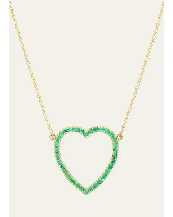JENNIFER MEYER Large Open Heart Necklace - Emerald