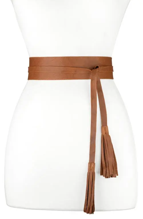 RAINA BELTS Bronco Leather Wrap Belt - Cognac