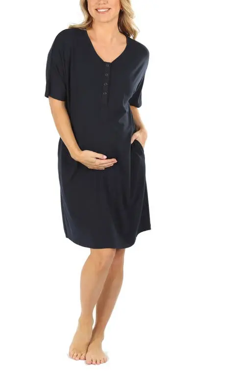 ANGEL MATERNITY Mama Hospital Maternity/nursing Nightgown With Bonus Baby Pouch