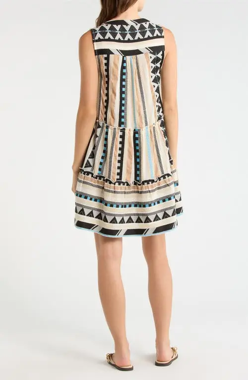 Elan Babydoll Cover-up Mini Dress - Neutral Aztec