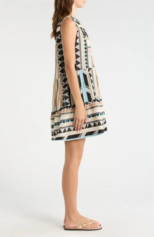 Elan Babydoll Cover-up Mini Dress - Neutral Aztec