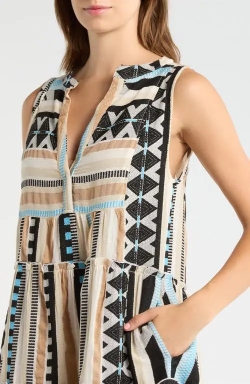 Elan Babydoll Cover-up Mini Dress - Neutral Aztec