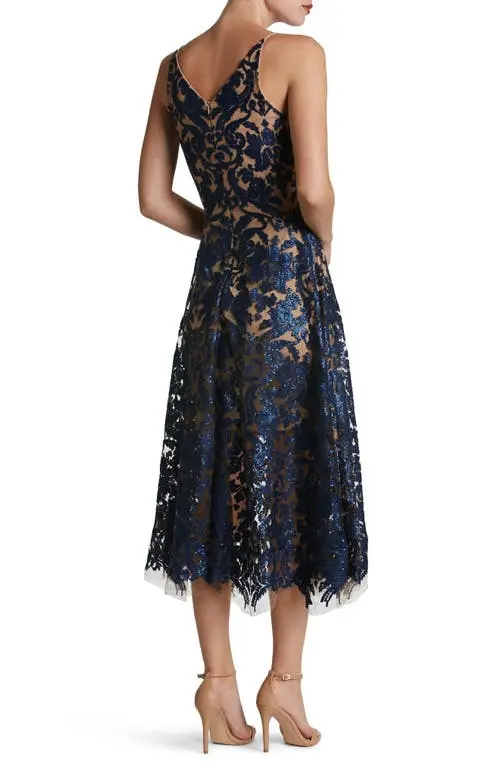Dress The Population Blair Embellished Fit & Flare Cocktail Dress - Navy/nude