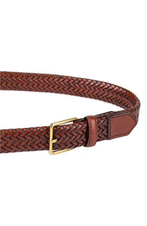 Cole Haan Woven Leather Belt - Cognac