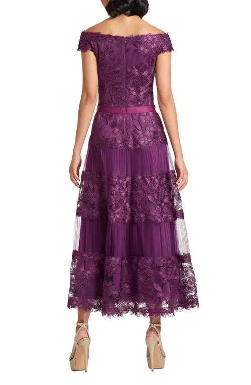 Tadashi Shoji Embroidered Off-the-shoulder Midi Dress - Begonia