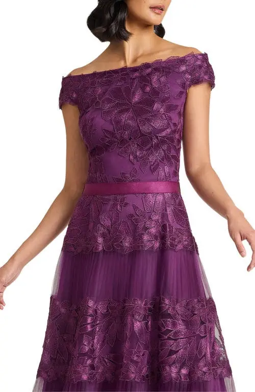 Tadashi Shoji Embroidered Off-the-shoulder Midi Dress - Begonia