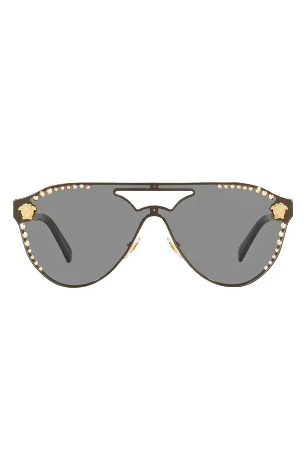 Versace 42mm Shield Sunglasses - Gold/ Dark Grey | Editorialist display picture 1