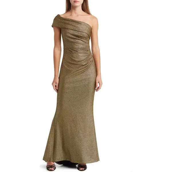 Eliza J One-shoulder Glitter Mermaid Gown - Bgd