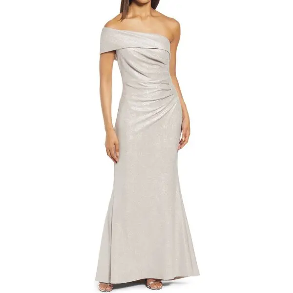 Eliza J One-shoulder Glitter Mermaid Gown