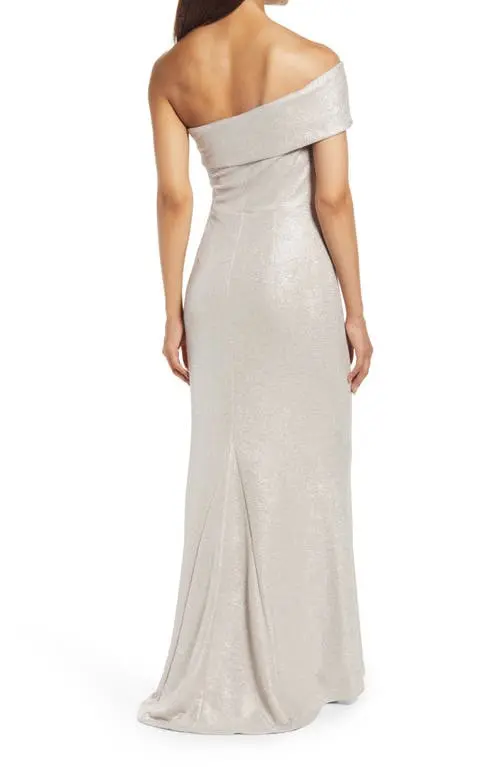 Eliza J One-shoulder Glitter Mermaid Gown