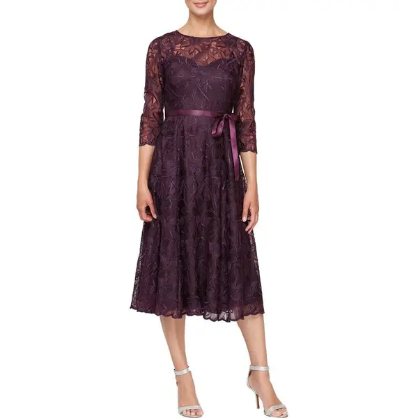 Alex Evenings Embroidered A-line Cocktail Dress