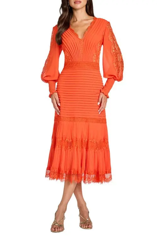 Tadashi Shoji Lace Pintuck Long-sleeve Cocktail Dress - Apricot