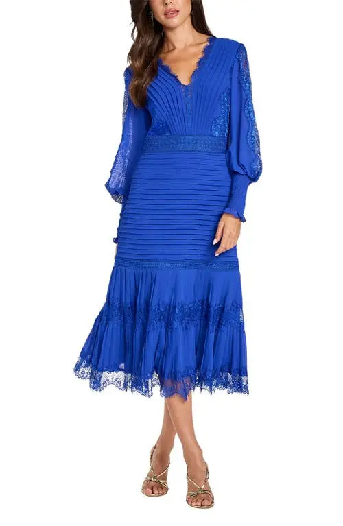 Tadashi Shoji Lace Pintuck Long-sleeve Cocktail Dress - Electric Blue
