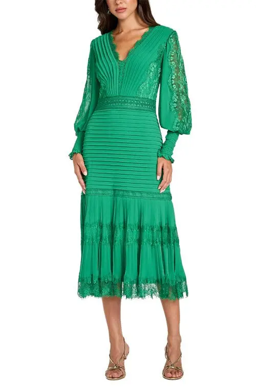 Tadashi Shoji Lace Pintuck Long-sleeve Cocktail Dress - Gucci Green