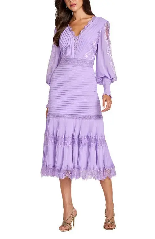 Tadashi Shoji Lace Pintuck Long-sleeve Cocktail Dress - Purple Haze