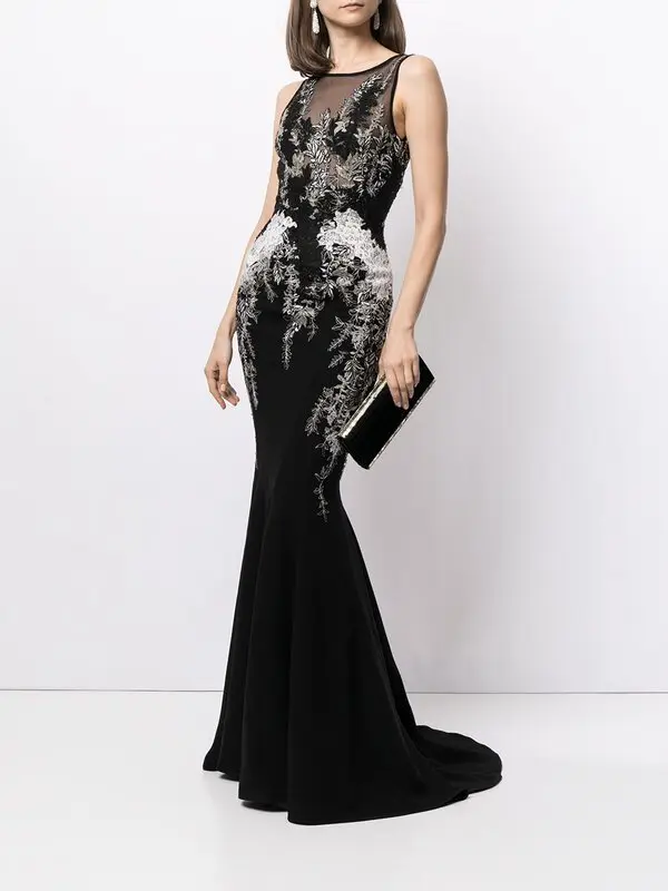 SAIID KOBEISY Fitted Floral Lace-embroidered Gown