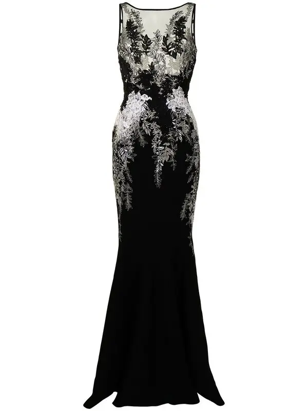 SAIID KOBEISY Fitted Floral Lace-embroidered Gown