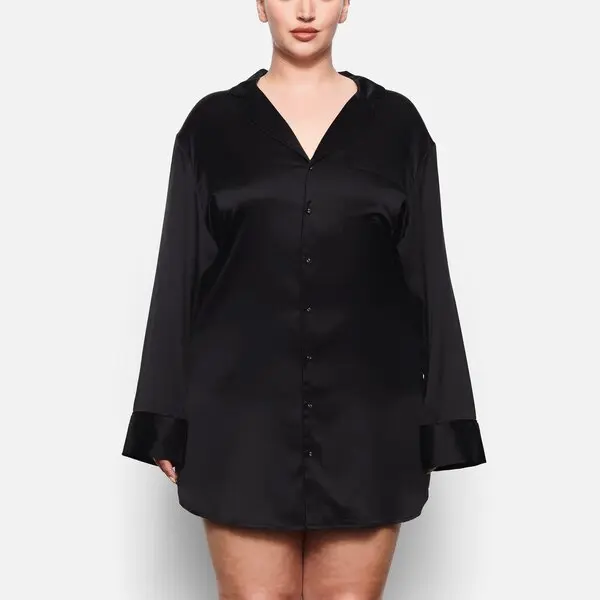 skims silk button up night dress SKIMS Silk Button Up Night Dress | Medium Brown