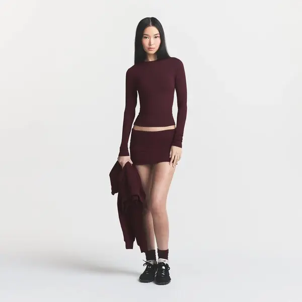 SKIMS Cotton Jersey Long Sleeve T-shirt - Currant