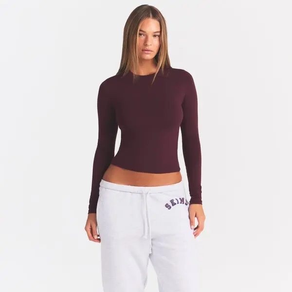 SKIMS Cotton Jersey Long Sleeve T-shirt - Currant