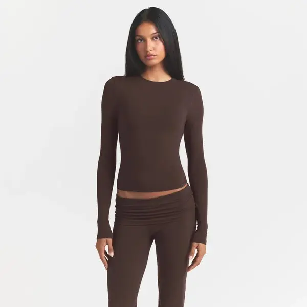 SKIMS Cotton Jersey Long Sleeve T-shirt - Espresso