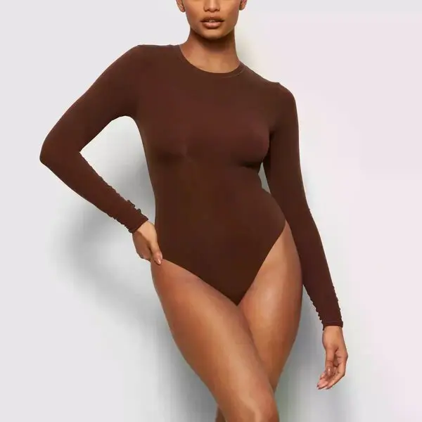 SKIMS Fits Everybody Long Sleeve Crew Neck Bodysuit - Cocoa
