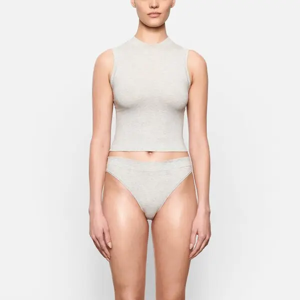 SKIMS Cheeky Tanga | Green | | Cotton Jersey - Light Heather Grey