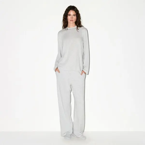SKIMS Boyfriend Long Sleeve T-shirt - Light Heather Grey