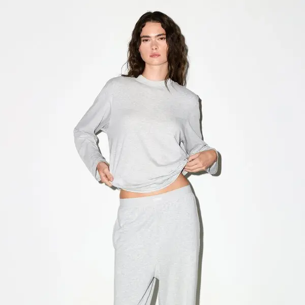 SKIMS Boyfriend Long Sleeve T-shirt - Light Heather Grey