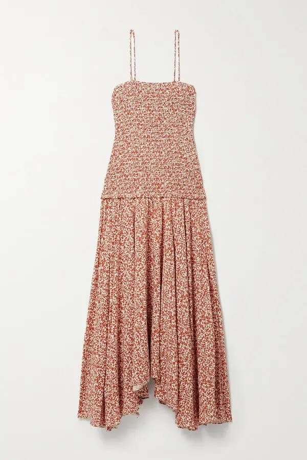 Proenza Schouler White Label Asymmetric Smocked Floral-Print Woven Midi  Dress In Brown - 70% Off | Editorialist